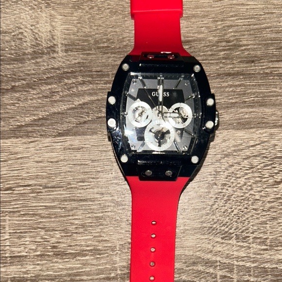 Guess | Accessories | Guess Bold Red And Black Chronograph Watch | Poshmark